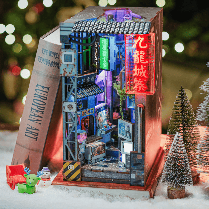 Kowloon Walled City 2049 Cyberpunk Book Nook Kit – Futuristic DIY Miniature – Anavrin