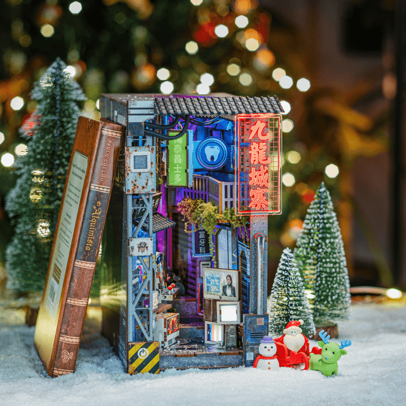 Kowloon Walled City 2049 Cyberpunk Book Nook Kit – Futuristic DIY Miniature – Anavrin